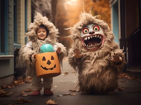 Niños disfrazados de monstruos para truco o trato de halloween Foto