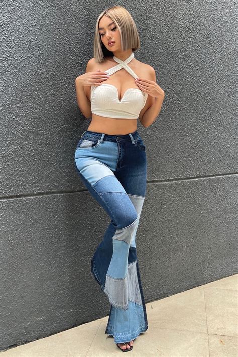Fixed You Up Patchwork Flare Jeans Bluecombo Fashion Nova Jeans