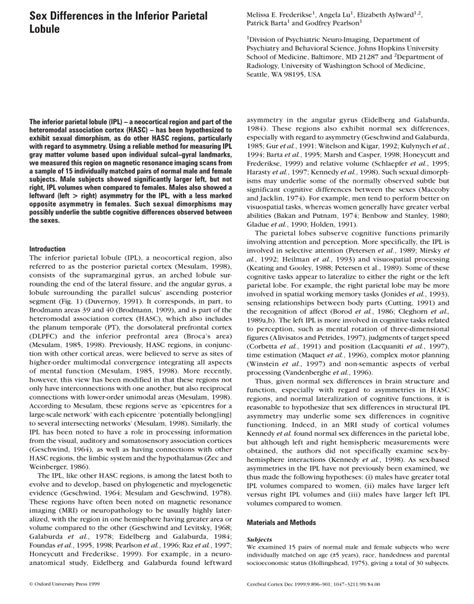 Pdf Sex Differences In The Inferior Parietal Lobule
