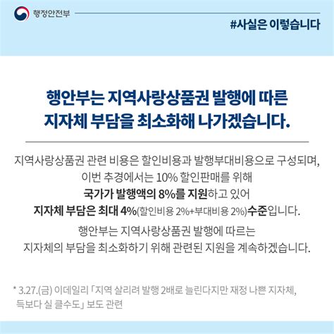 행정안전부 On Twitter 사실은이렇습니다 지역사랑상품권 관련 비용은 할인 비용과 발행부대비용으로 구성되며 이번