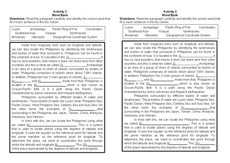 Activity 2 Word Bank Coordinating System Activity 2 Word Bank Directions Read The