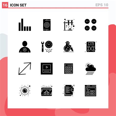 Editable Vector Line Pack of 16 Simple Solid Glyphs of clock friend chemistry favorite clothes ...