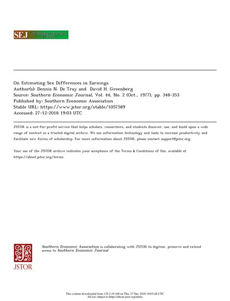 Pdf On Estimating Sex Differences In Earnings