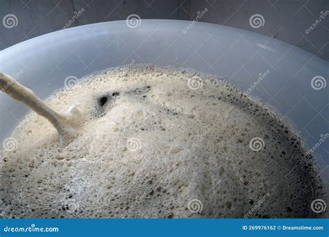 Beer Yeast And Stirrer In Round Fermenter Home Brewing Concept Stock