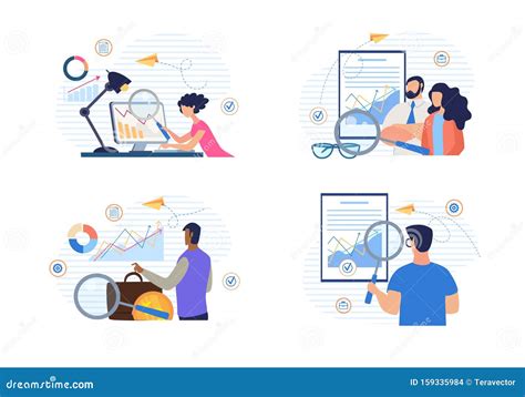 Cartoon People Doing Financial Data Analysis Set Stock Vector