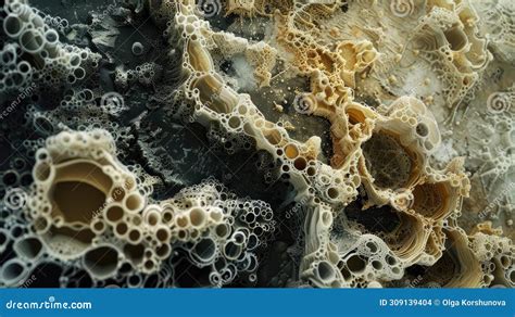 Biofilm Patterns Resemble Alien Terrain Microbial Complexity Stock