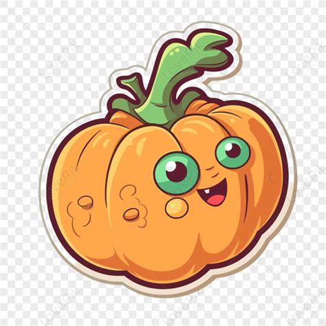 눈을 가진 캐릭터 모양의 만화 호박 스티커 클립 아트 벡터 상표 Png