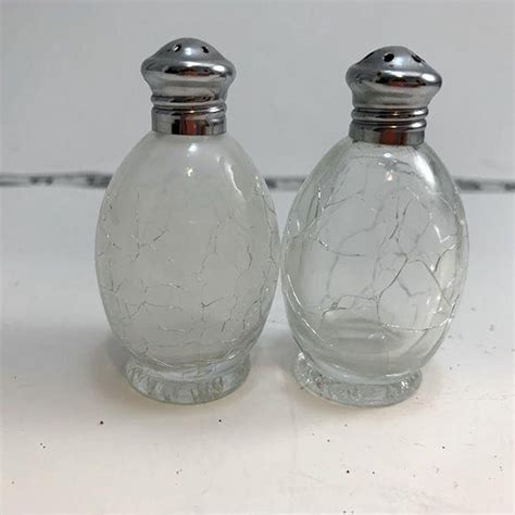 Vintage Crackle Glass Salt And Pepper Silver Top Etsy