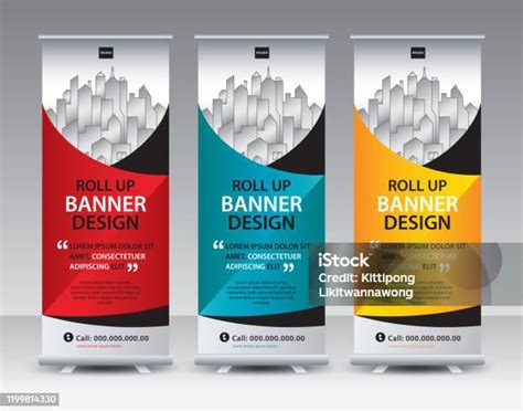롤업 배너 스탠드 템플릿 크리에이티브 디자인 현대 전시 광고 전단지 프리젠 테이션 당기기 웹 배너 전단지 J 플래그 X스탠드 X 배너 포스터 디스플레이 벡터 Eps10