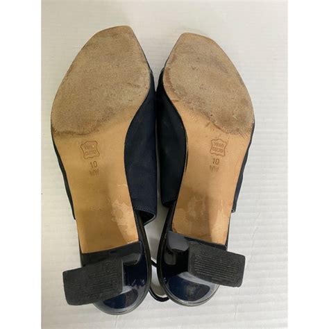 Van Eli Vintage Navy Blue Fabric Closed Toe Slingback… Gem