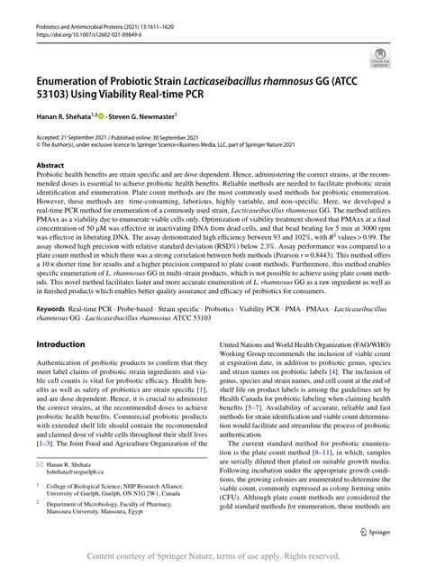 Enumeration Of Probiotic Strain Lacticaseibacillus Rhamnosus Gg Atcc 53103 Using Viability