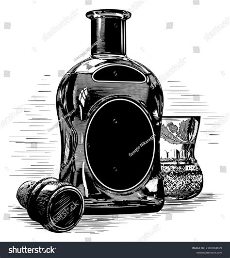 Illustration Whiskey Bottle Glass Cork Engraved Stock Vector Royalty