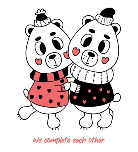 Premium Vector Pair Of Hugging In Love Bears In Winter Clothes