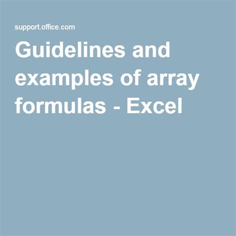 guidelines and examples of array formulas microsoft support
