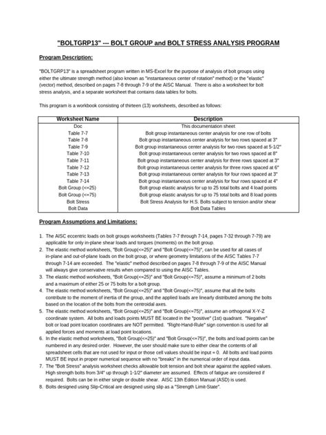 Bolt Group Analysis Program Overview Pdf Worksheet Microsoft Excel