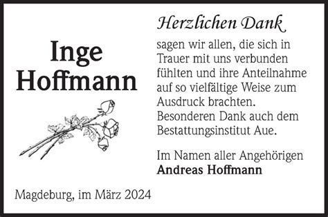 Traueranzeigen Von Inge Hoffmann Abschied Nehmende
