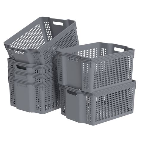 Parlynies 6 Packs Plastic Storage Baskets Deep Stacking Baskets
