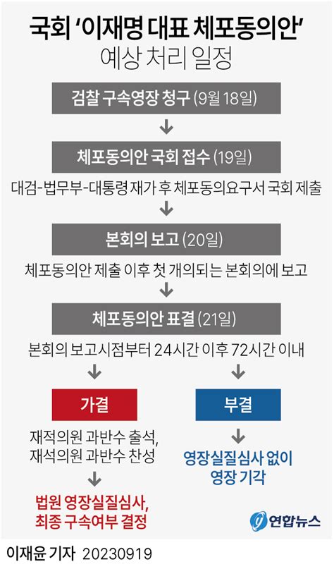 그래픽 국회 이재명 대표 체포동의안 예상 처리 일정 연합뉴스