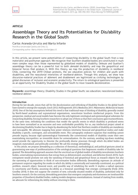 Pdf Assemblage Theory And Its Potentialities For Disability Research