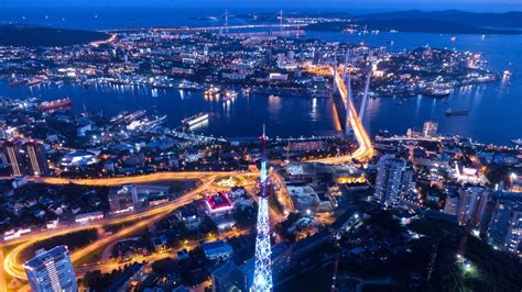 🚁🌉 Ночной Владивосток Остров Русский Золотой мост Русский мост