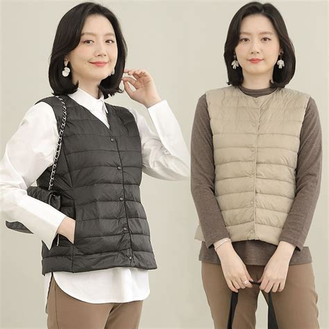 포스티 투넥 브이 라운드 오리털 경량 여성 가을 겨울 패딩 조끼 V08149