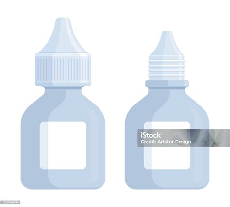닫히거나 열린 흰색과 회색 약 스포이드 병 세트 건강 안약 귀약 의료제품 모형 컨셉 복사 공간이있는 흰색 배경에 고립 된 플랫