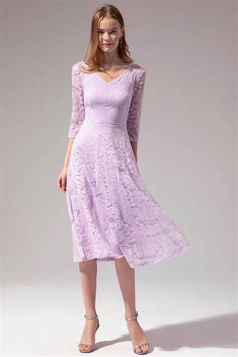 Midi Lace Dress With Long Sleeves Lace Elegance Dress