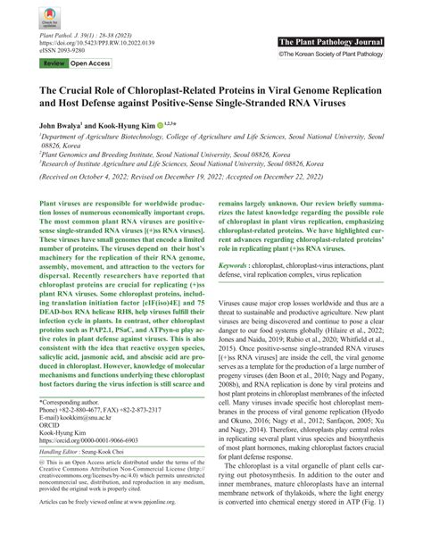 Pdf The Crucial Role Of Chloroplast Related Proteins In Viral Genome