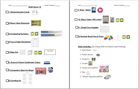 First Grade Math Menu Math Books Tangram Comparing Numbers