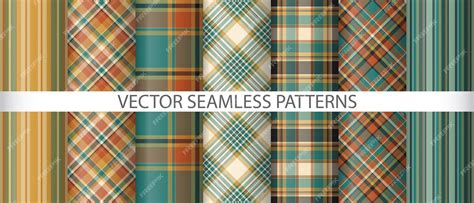 Premium Vector Set Pattern Background Tartan Check Plaid Texture Fabric Textile Seamless
