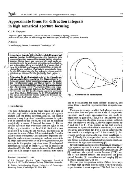 Pdf Approximate Forms For Diffraction Integrals In High Numerical Aperture Focusing