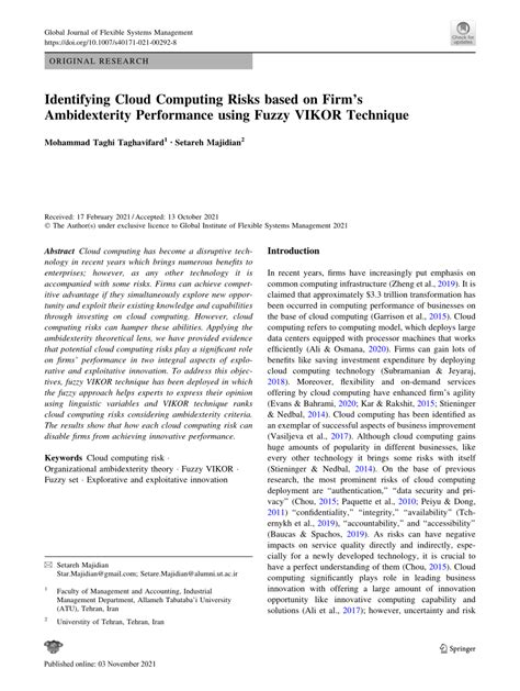 Pdf Identifying Cloud Computing Risks Based On Firms Ambidexterity Performance Using Fuzzy