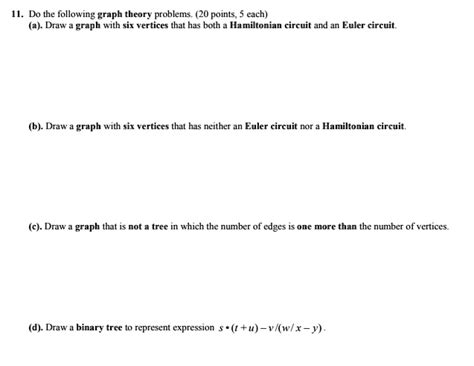 Solved Do The Following Graph Theory Problems 20 Points Each A