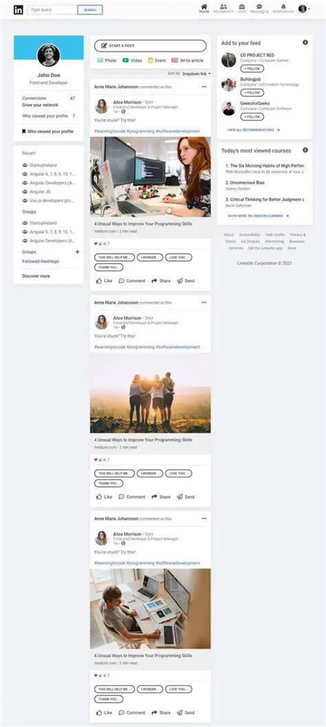 Linkedin Homepage Template Bootstrap 5 And Material Design