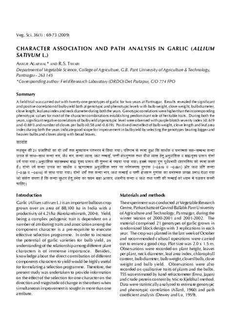 Pdf Character Association And Path Analysis In Garlic Allium Sativum L