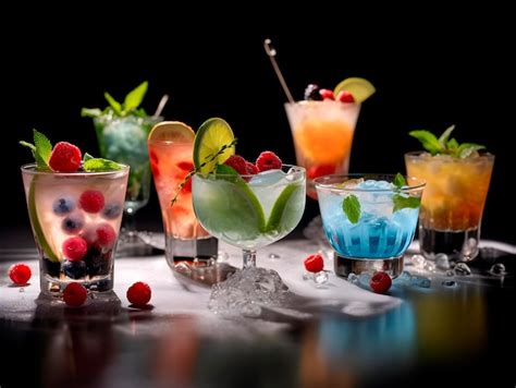 Premium Ai Image Refreshing Colorful Cocktails Decorated With Fruits