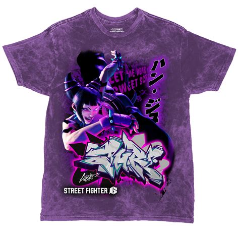 Capcom Sf6 Juri Oversized Print Purple Vintage Wash Shirt 100 Made