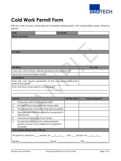 Sample Cold Work Permit Pdf Fires Secondary Sector Of The Economy