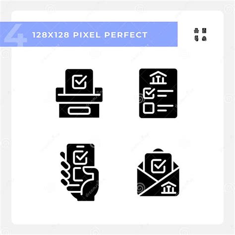 Flat Design Pixel Perfect Set Of Voting Glyph Style Icons Stock Vector Illustration Of Ballot