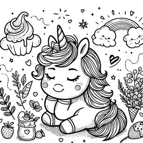 Premium Ai Image Hand Drawn Unicorn Outline Illustration
