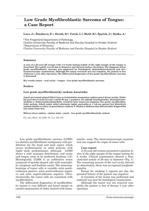 Pdf Low Grade Myofibroblastic Sarcoma Of Tongue A Case Report