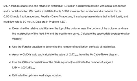 D A Mixture Of Acetone And Ethanol Is Distilled At Chegg