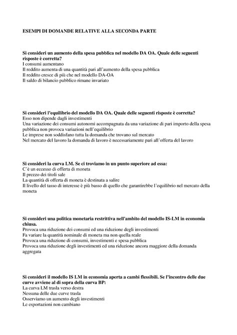 Esempi Di Domande Relative Alla Seconda Parte Esempi Di Domande
