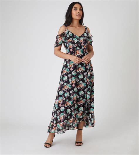 Buy Wallis Floral Print Cold Shoulder Midi Dress In Black 6thstreet