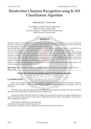 Handwriting Recognition Using Knn Classificatiob Algorithm Ijariie