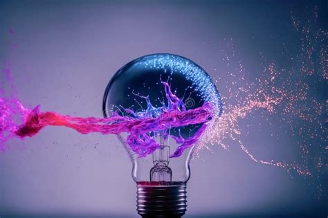 Electric Bulb Breaking And Explode Blue And Purple Lights Concept Of