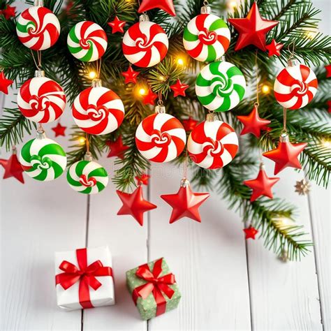 This Cheerful Display Features A Mix Of Playful Candy Ornaments And