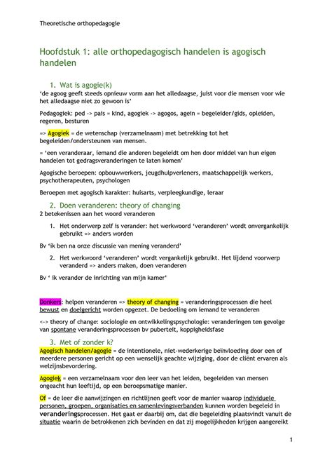 Samenvatting Theoretische Orthopedagogie Hoofdstuk 1 Alle Orthopedagogisch Handelen Is