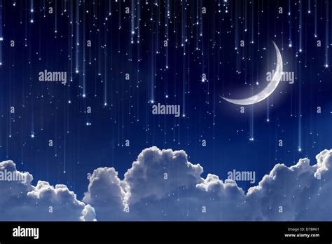 Beautiful Starry Night Sky With Moon Premium Photo Moon Against A