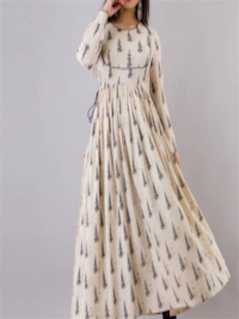 Buy Kalini Women Beige Ethnic Motifs Printed Cold Shoulder Sleeves